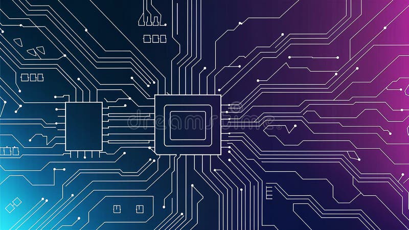 Modern High Tech Line Art Circuit Board with Various Components and ...