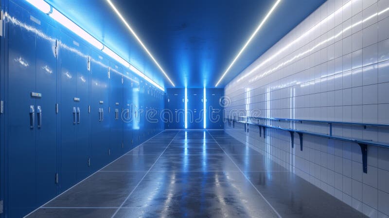 Modern High-Tech Locker Room with Blue Lighting, Generative AI Stock ...