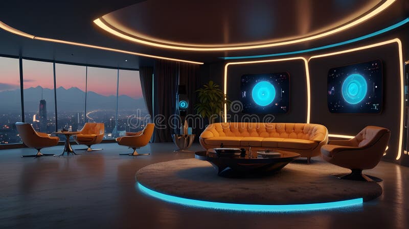 Modern High-tech Lounge with Voice-activated Controls and Space-age ...