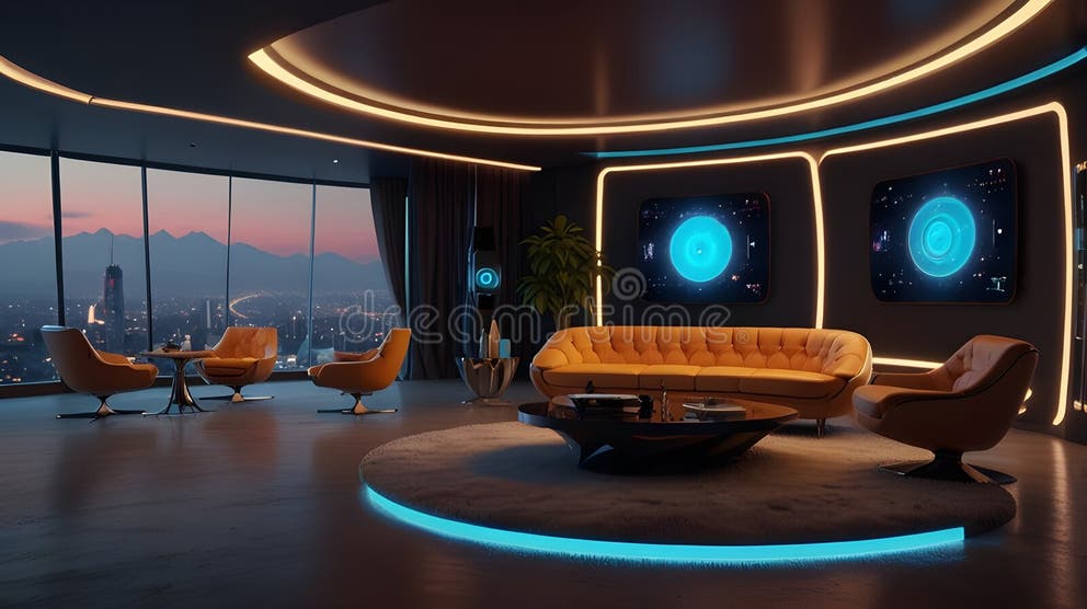 Modern High-tech Lounge with Voice-activated Controls and Space-age ...