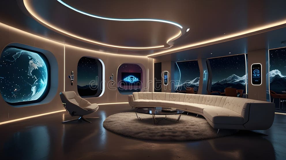 Modern High-tech Lounge with Voice-activated Controls and Space-age ...