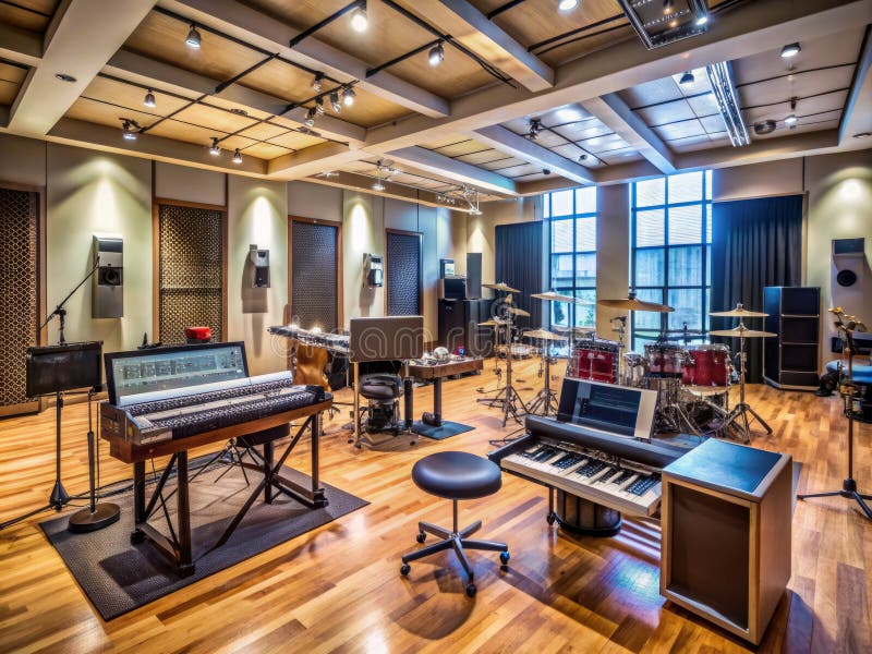 Modern High-tech Music Studio Equipment and Instruments Fill the Room ...