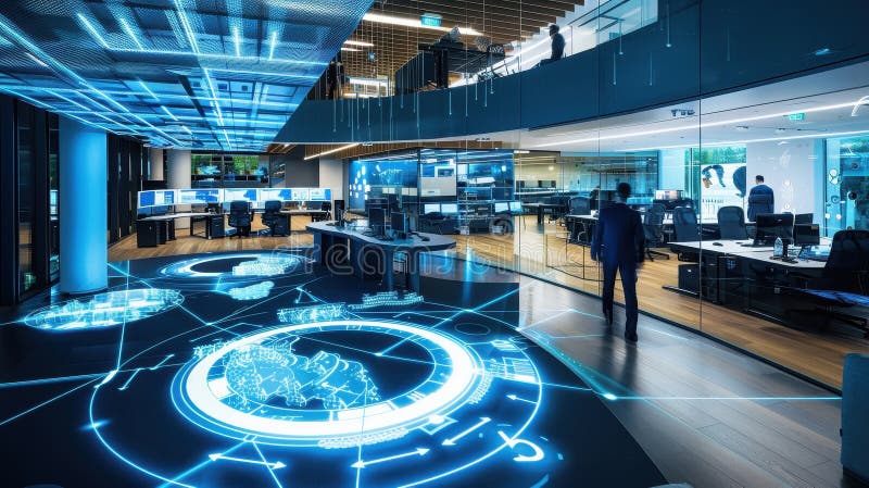 Modern High-Tech Office with Autonomous Workstations Stock Illustration ...