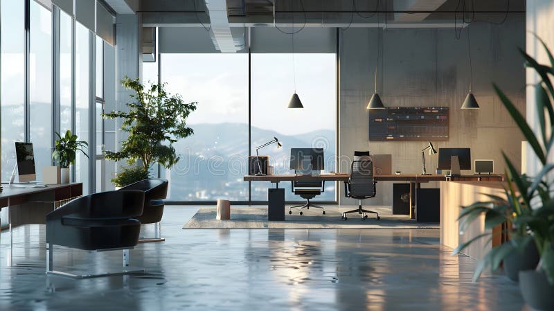 Modern High-Tech Office Interior Design in Natural Light Stock ...
