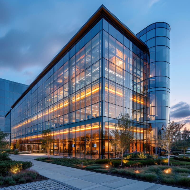 Modern High-Tech Pharmaceutical Manufacturing Facility with Large Glass ...