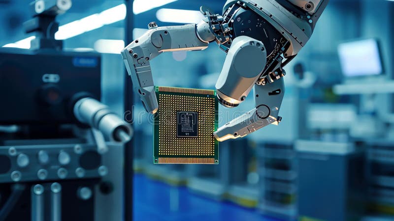 A Modern High-tech Robot Arm Producing a Contemporary Supercomputer ...