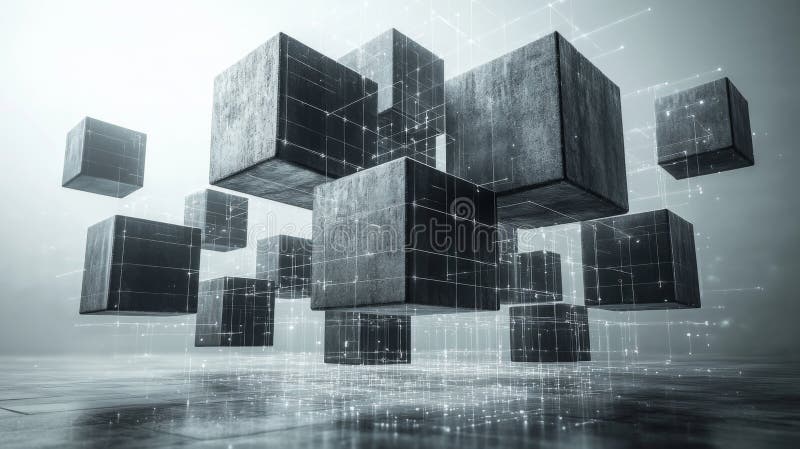 Floating Digital Cubes in a Futuristic Environment with a High-tech ...