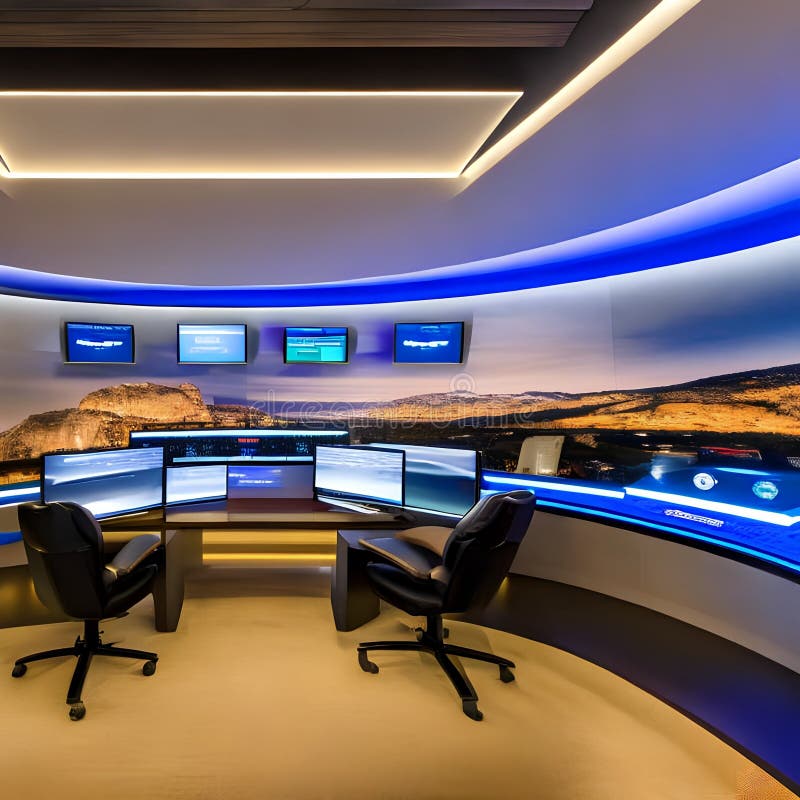 A Modern, High-tech Smart Home Control Room with Touchscreen Panels and ...