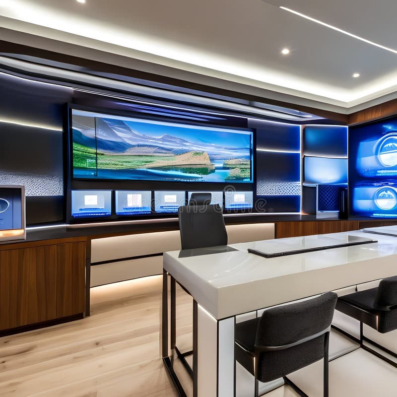 A Modern, High-tech Smart Home Control Room with Touchscreen Panels and ...