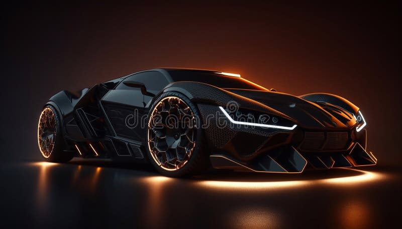 Modern High-tech Sport Car with Neon Light on a Black Backdrop Stock ...