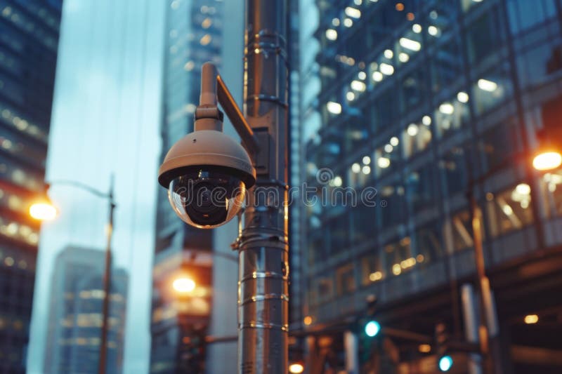 A Modern, High-tech Surveillance Camera Mounted on a Sleek Metal Pole ...