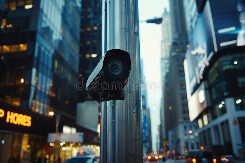 A Modern, High-tech Surveillance Camera Mounted on a Sleek Metal Pole ...
