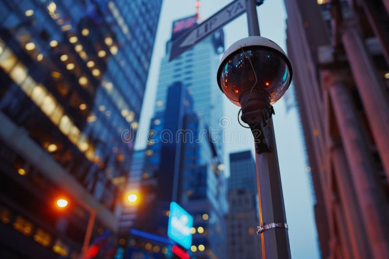 A Modern, High-tech Surveillance Camera Mounted on a Sleek Metal Pole ...