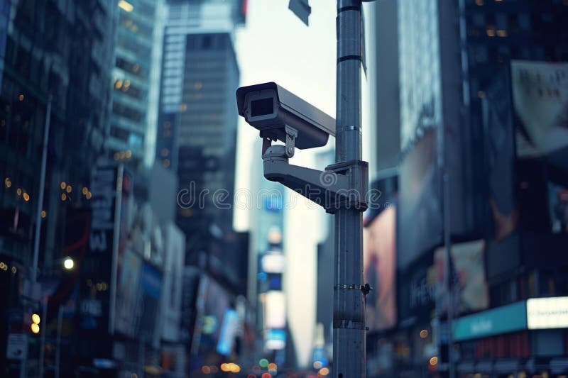 A Modern, High-tech Surveillance Camera Mounted on a Sleek Metal Pole ...