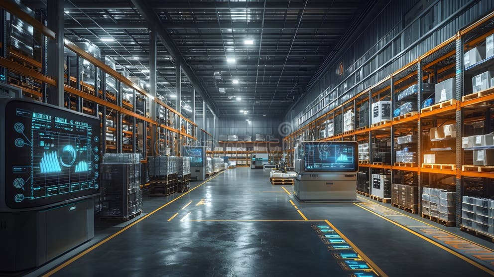 Modern High-Tech Warehouse Interior Showcasing Automation and ...