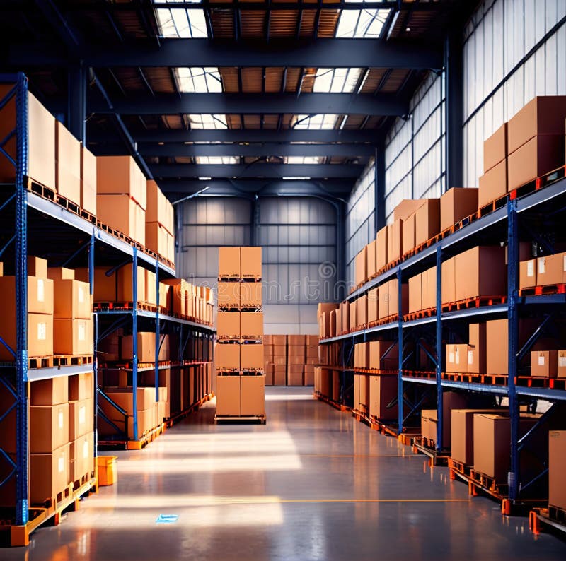 Modern High Tech Warehouse with Stacked Shelves of Boxes for Stock ...