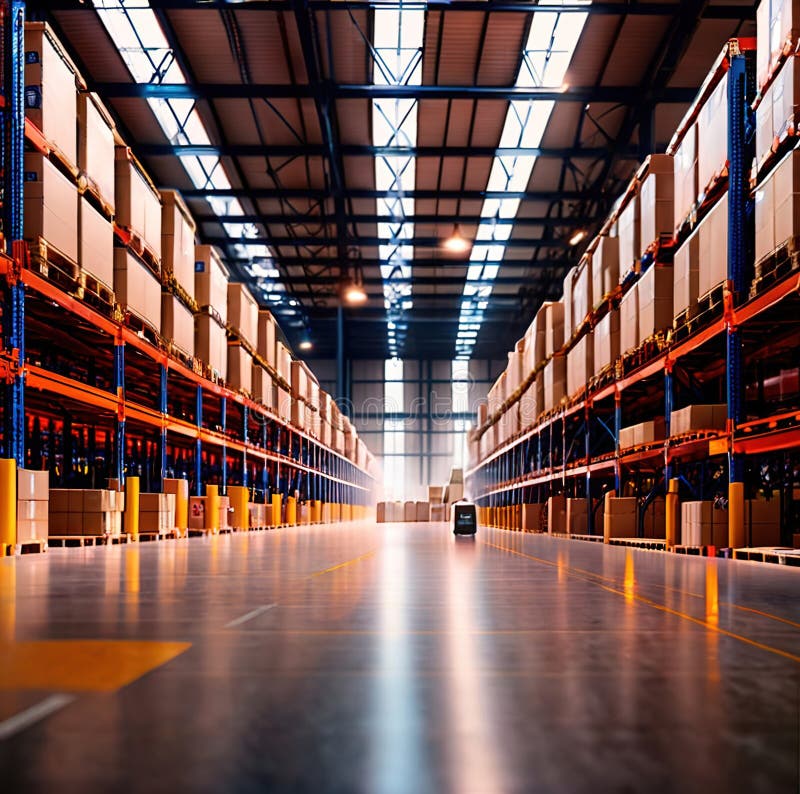 Modern High Tech Warehouse with Stacked Shelves of Boxes for Stock ...