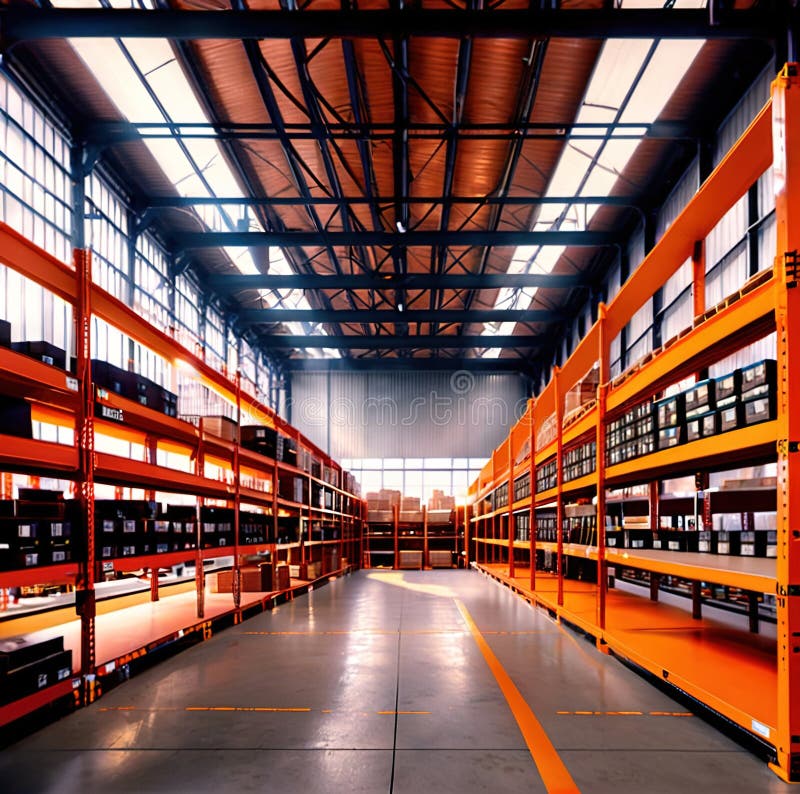 Modern High Tech Warehouse with Stacked Shelves of Boxes for Stock ...