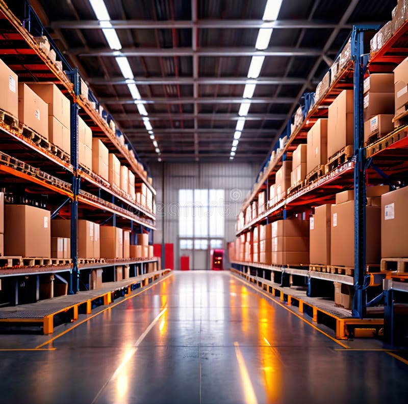 Modern High Tech Warehouse with Stacked Shelves of Boxes for Stock ...
