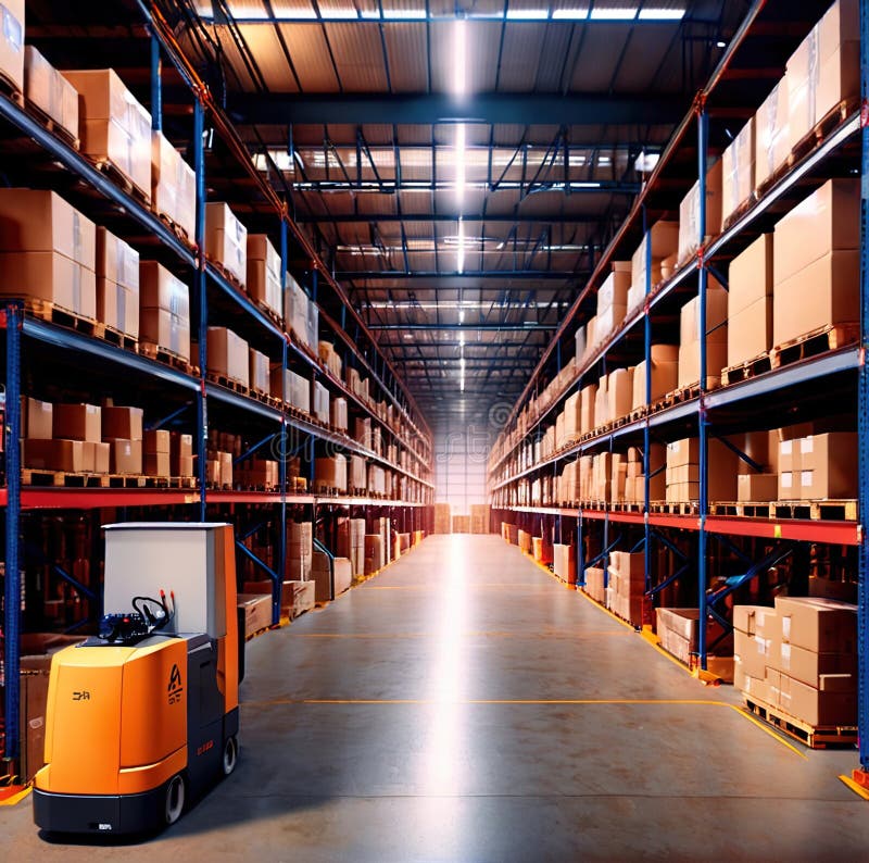 Modern High Tech Warehouse with Stacked Shelves of Boxes for Stock ...