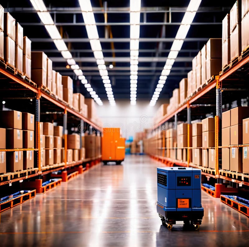 Modern High Tech Warehouse with Stacked Shelves of Boxes for Stock ...