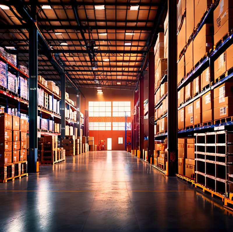 Modern High Tech Warehouse with Stacked Shelves of Boxes for Stock ...