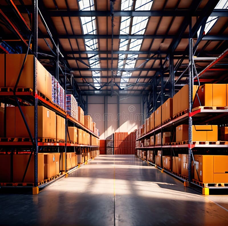 Modern High Tech Warehouse with Stacked Shelves of Boxes for Stock ...
