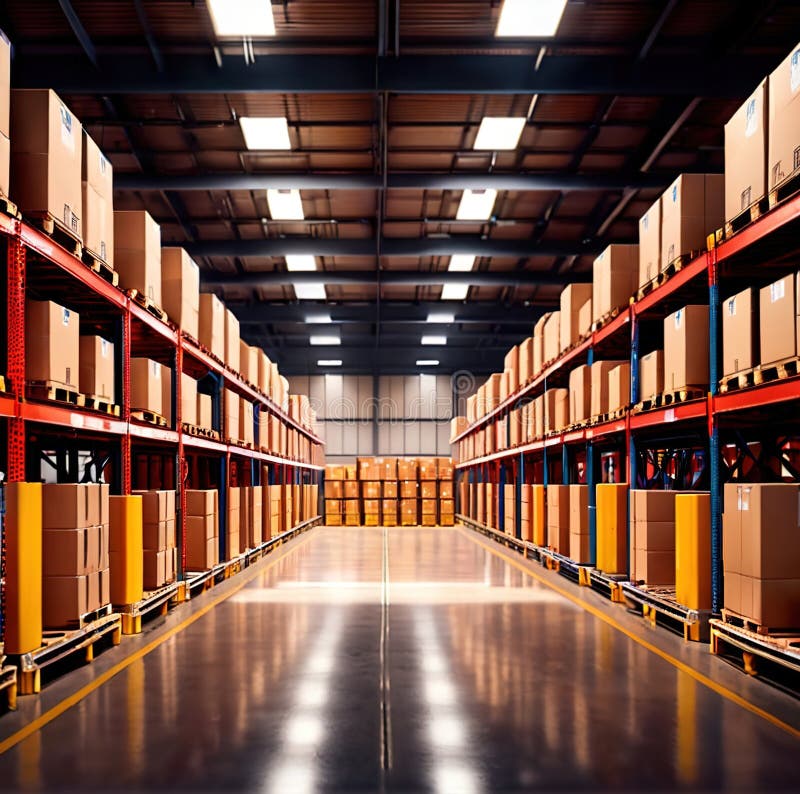 Modern High Tech Warehouse with Stacked Shelves of Boxes for Stock ...