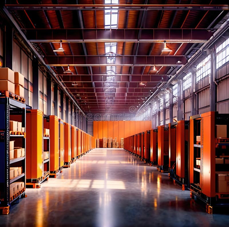 Modern High Tech Warehouse with Stacked Shelves of Boxes for Stock ...