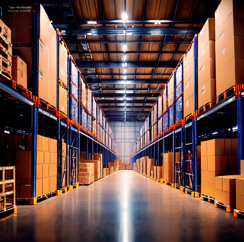 Modern High Tech Warehouse with Stacked Shelves of Boxes for Stock ...