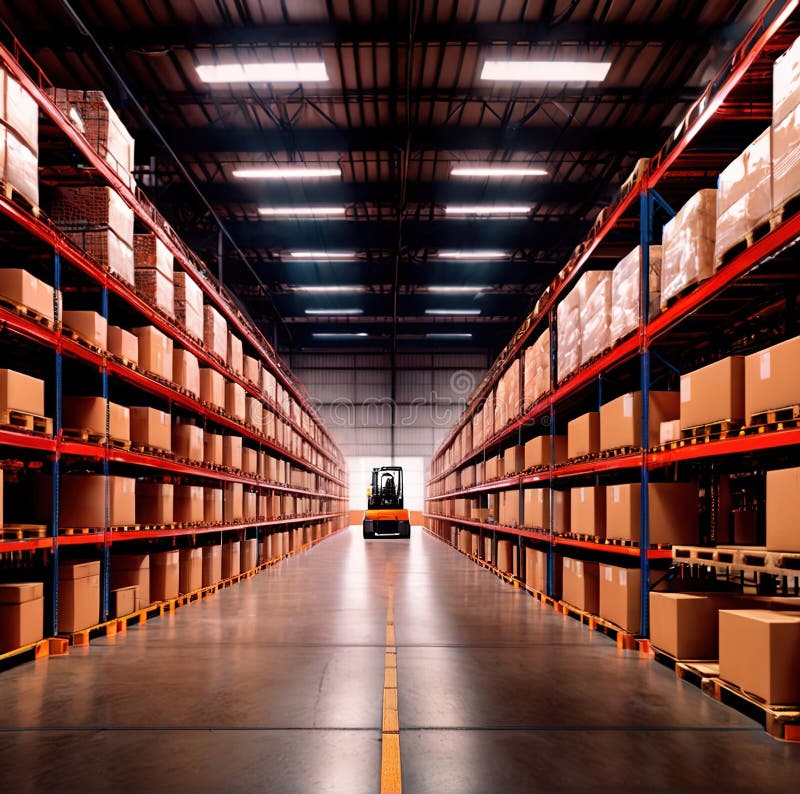 Modern High Tech Warehouse with Stacked Shelves of Boxes for Stock ...