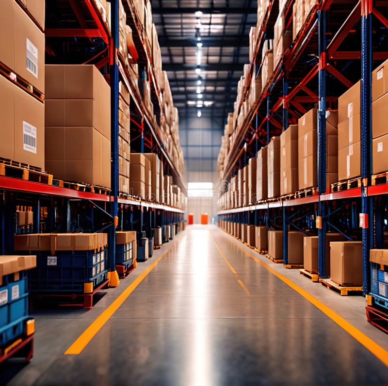Modern High Tech Warehouse with Stacked Shelves of Boxes for Stock ...