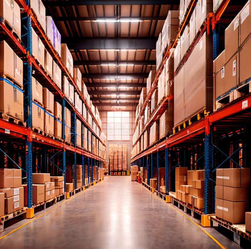 Modern High Tech Warehouse with Stacked Shelves of Boxes for Stock ...
