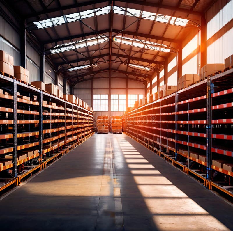 Modern High Tech Warehouse with Stacked Shelves of Boxes for Stock ...