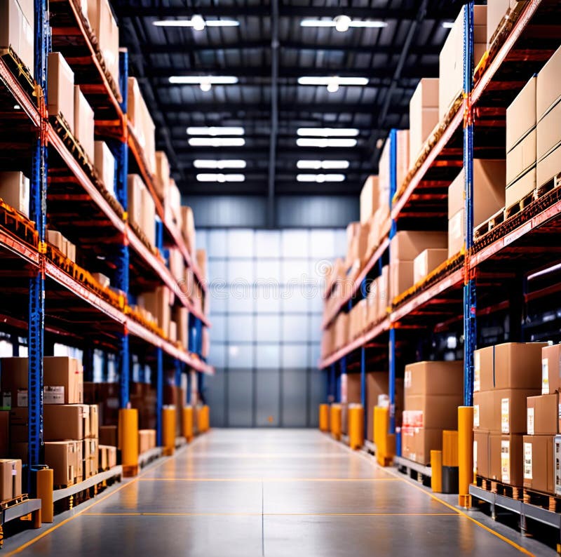 Modern High Tech Warehouse with Stacked Shelves of Boxes for Stock ...