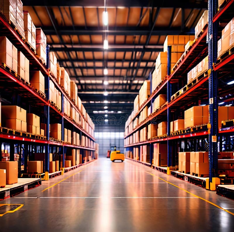 Modern High Tech Warehouse with Stacked Shelves of Boxes for Stock ...