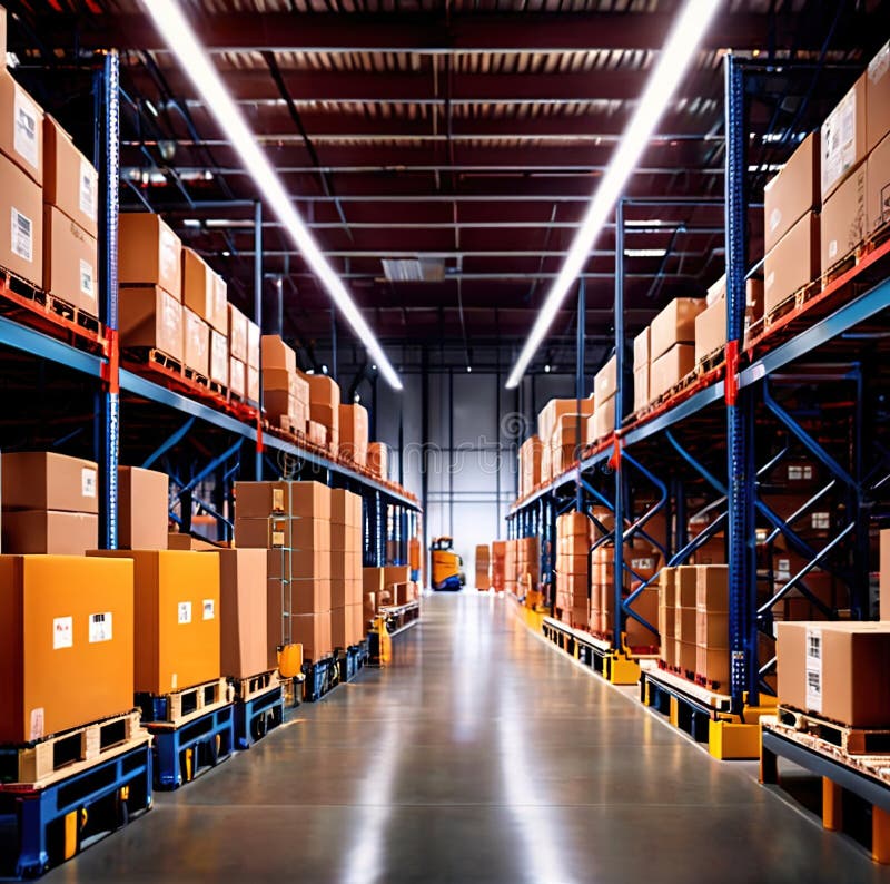 Modern High Tech Warehouse with Stacked Shelves of Boxes for Stock ...
