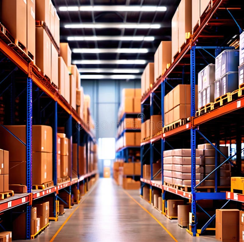 Modern High Tech Warehouse with Stacked Shelves of Boxes for Stock ...