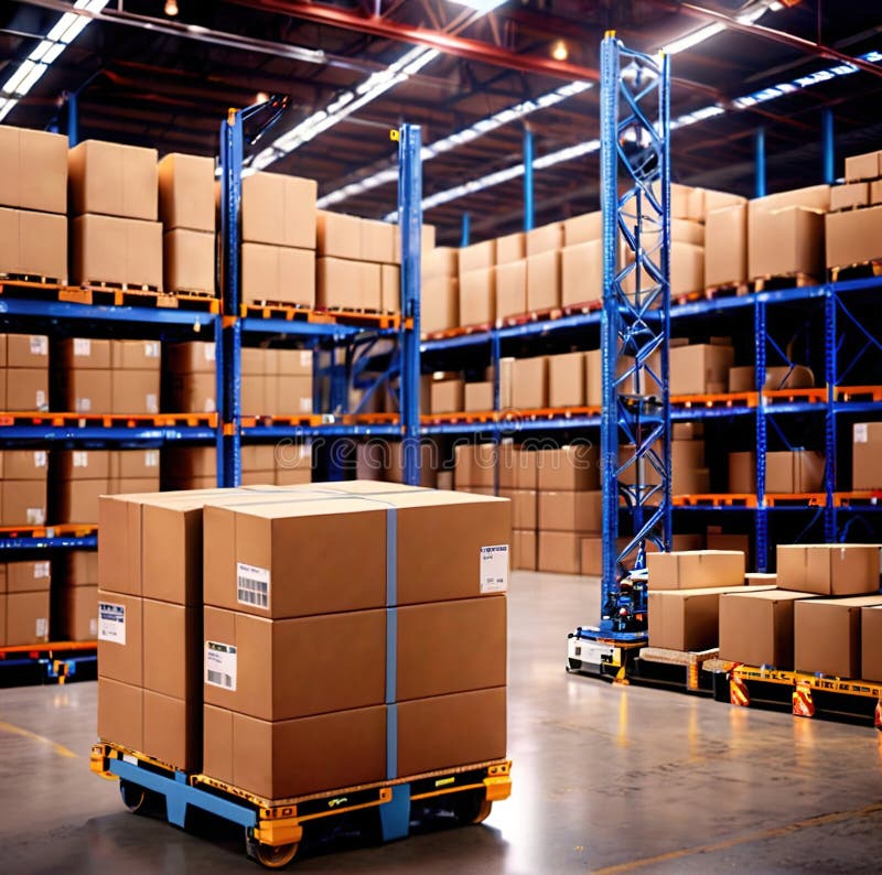 Modern High Tech Warehouse with Stacked Shelves of Boxes for Stock ...