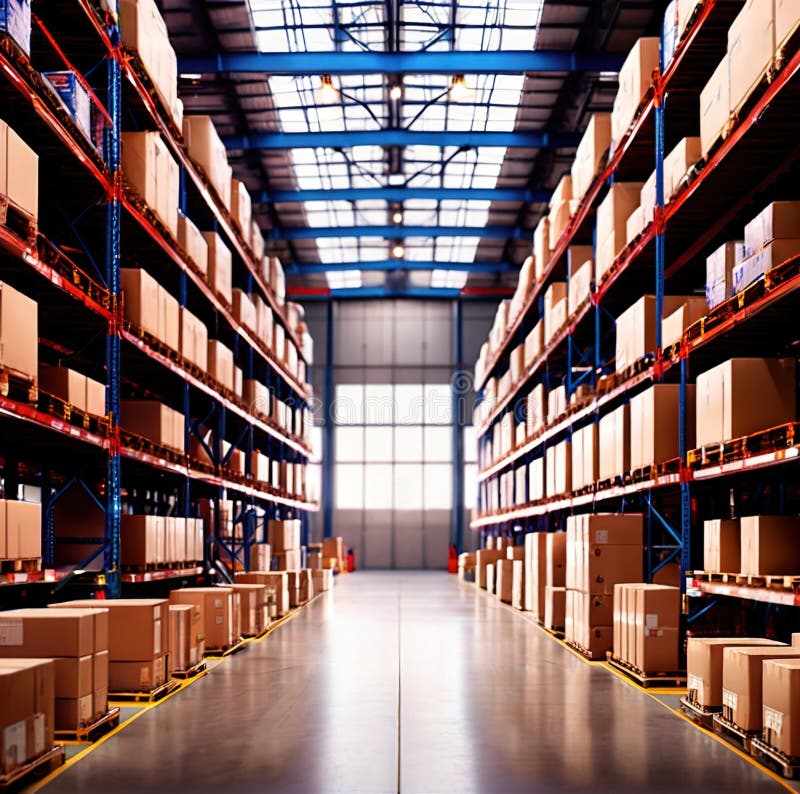 Modern High Tech Warehouse with Stacked Shelves of Boxes for Stock ...