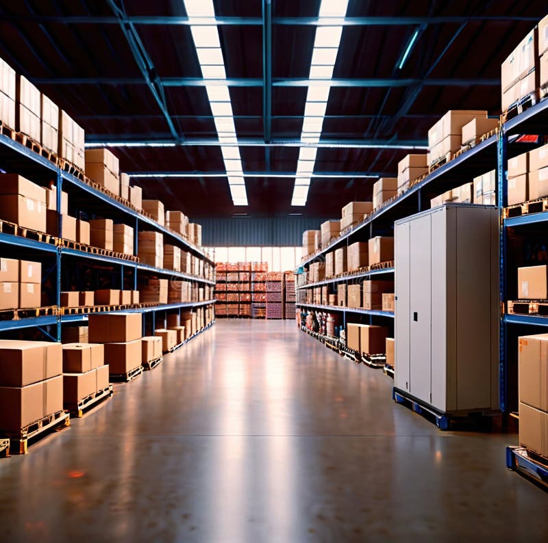 Modern High Tech Warehouse with Stacked Shelves of Boxes for Stock ...