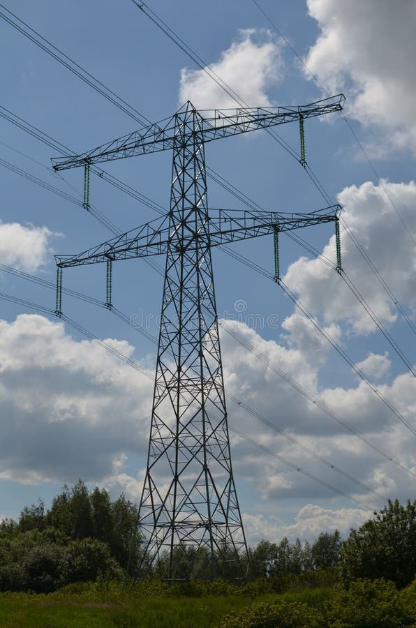 Modern High Voltage Tower in Field on Sunny Day Editorial Stock Photo ...