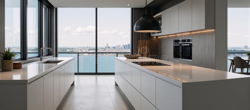Modern Highend Open Concept Kitchen within a Luxury Apartment Stock ...