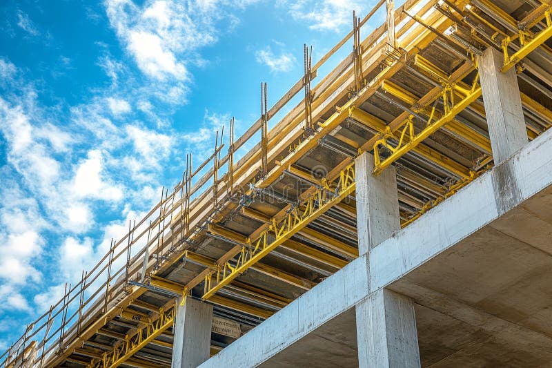 Modern Highway Bridge Construction Site Featuring Steel Beam Structure ...