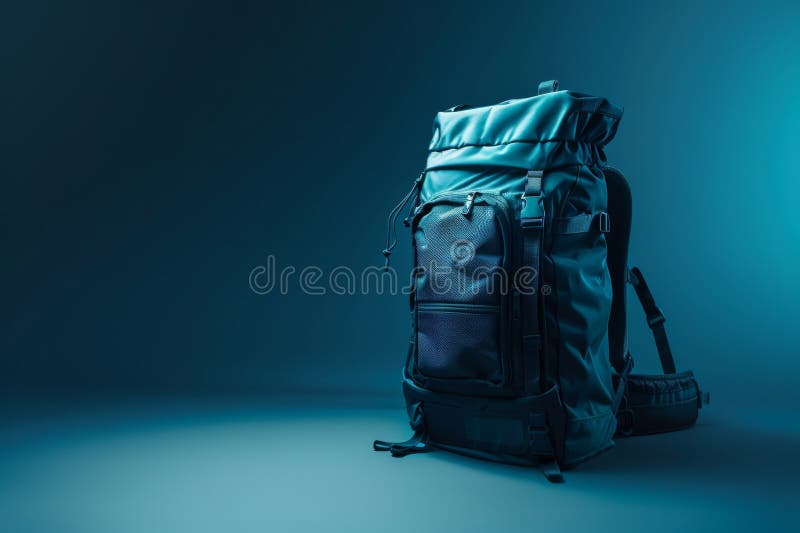 Modern Hiking Backpack on Blue Background for Outdoor Adventure Stock ...
