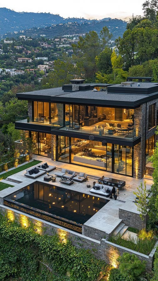 Modern Hillside Home with Infinity Pool, Evening View, Luxury Living ...