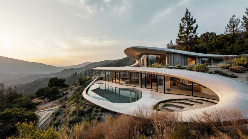 Modern Hillside Home with Panoramic Views and Unique Architecture Stock ...