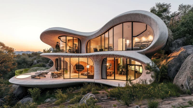 Modern Hillside Home with Panoramic Views and Unique Architecture Stock ...