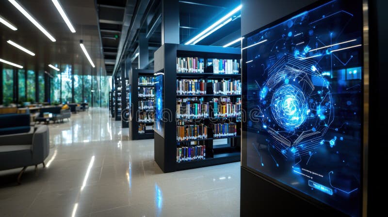 Modern Holographic Library Experience High-tech Facility Showcasing ...