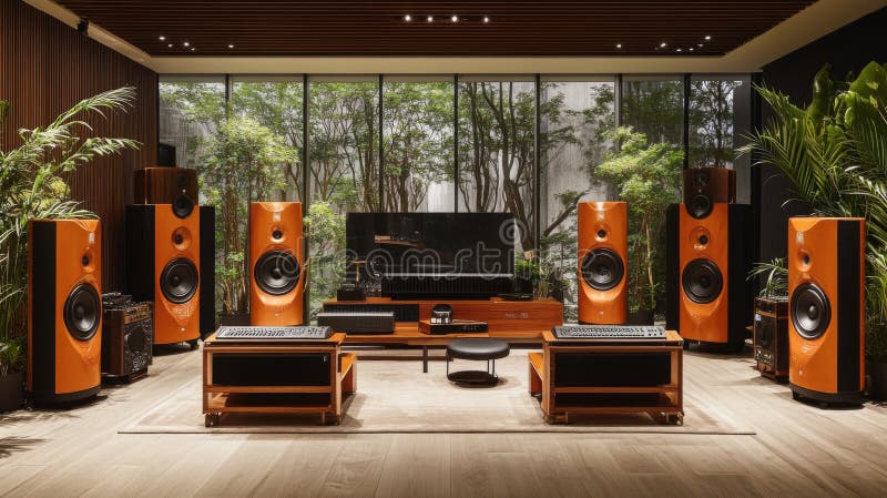 Modern Home Audio System with Orange Speakers Stock Illustration ...